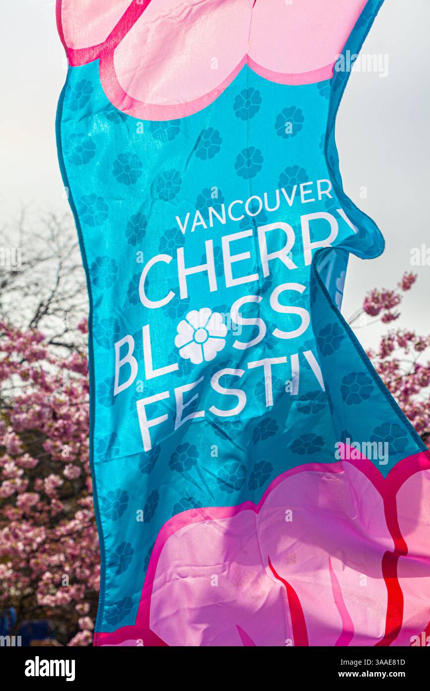 Cherry Blossom Festival banner blowing in the wind in the Yaletown ...