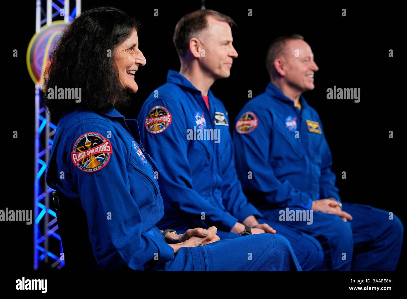 Astronauts Suni Williams, from left, Nick Hague, and Butch Wilmore are ...