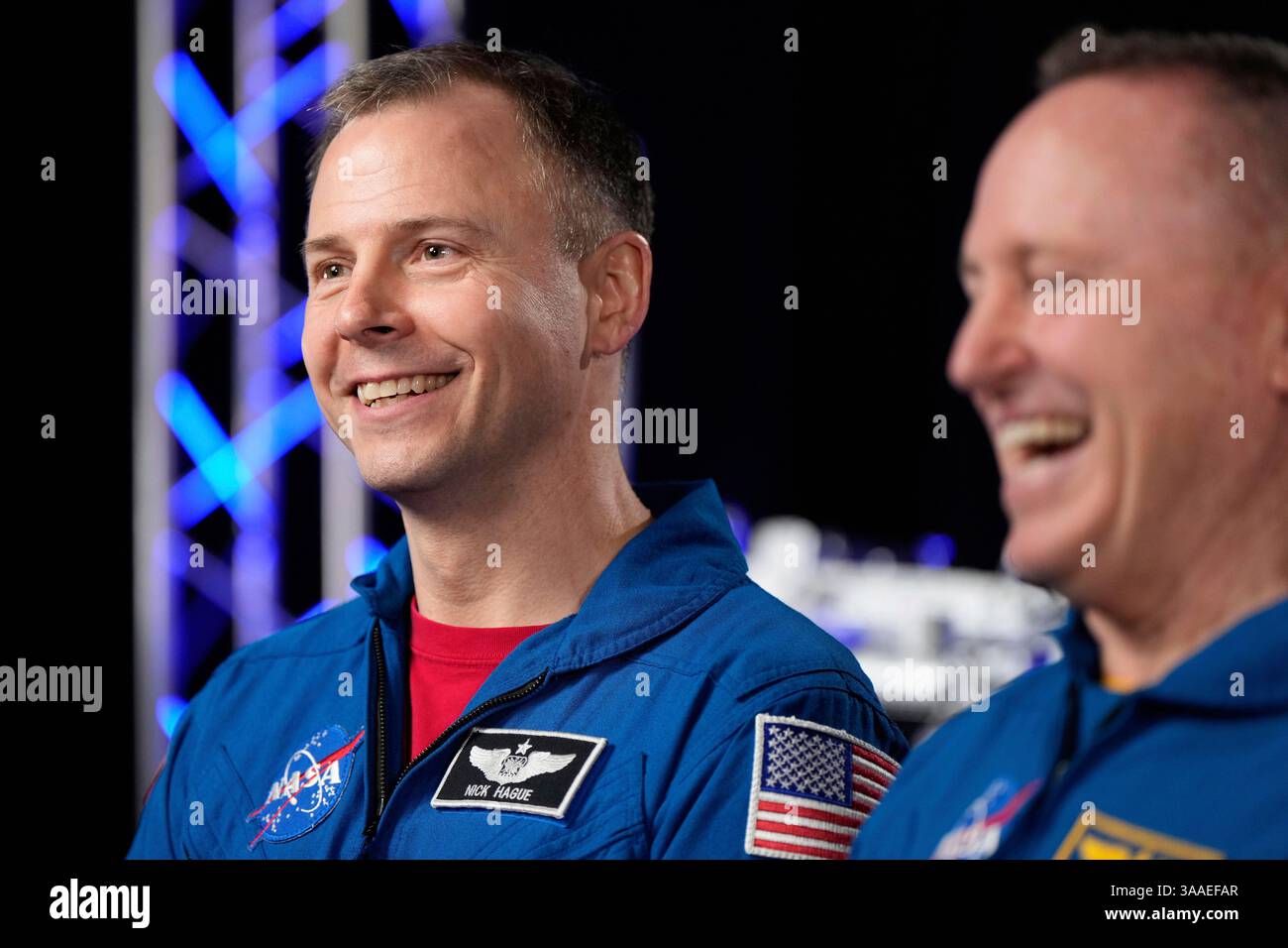 Astronauts Nick Hague, left, and Butch Wilmore are interviewed at ...