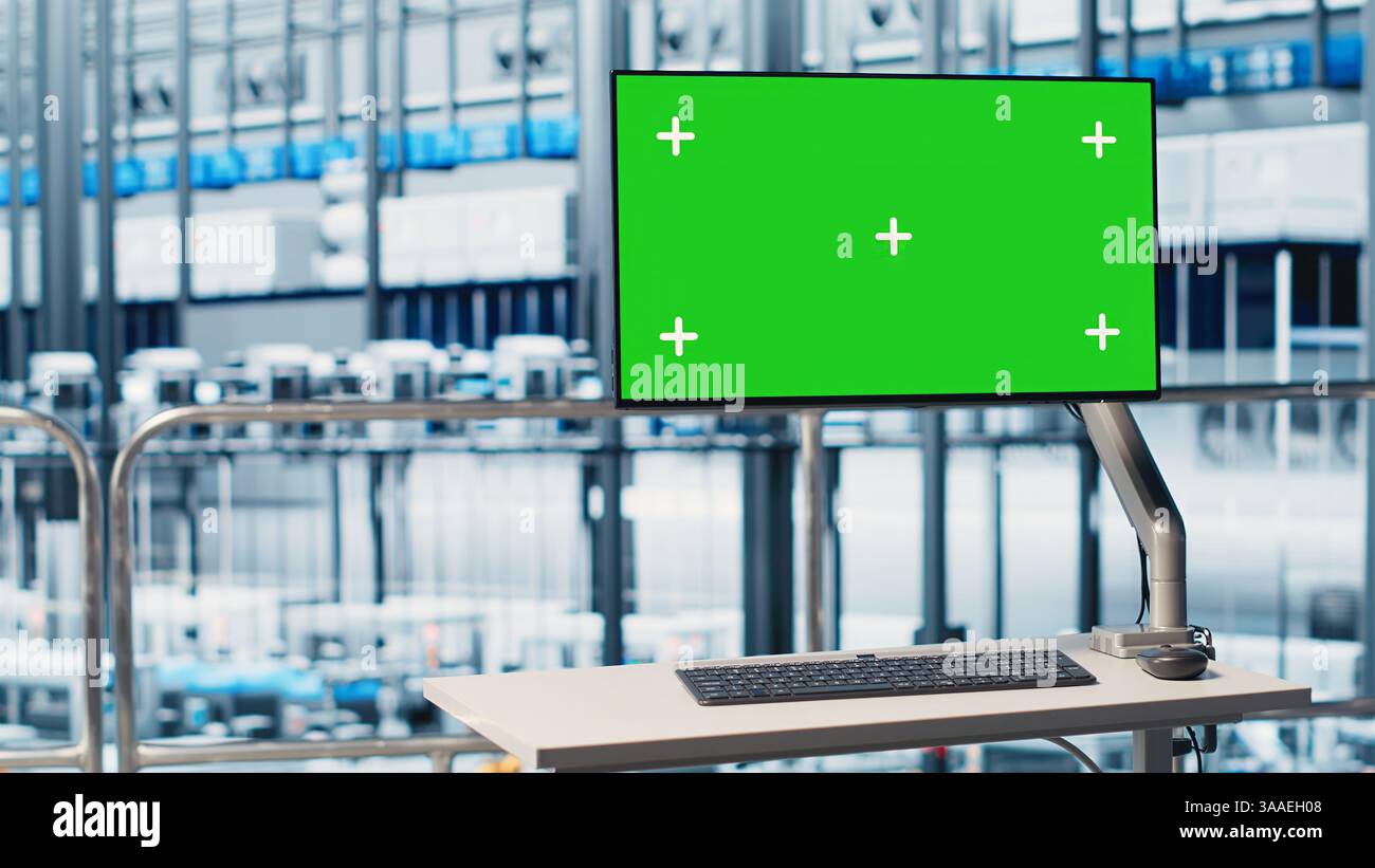 Green screen monitor displaying industrial automation software ...