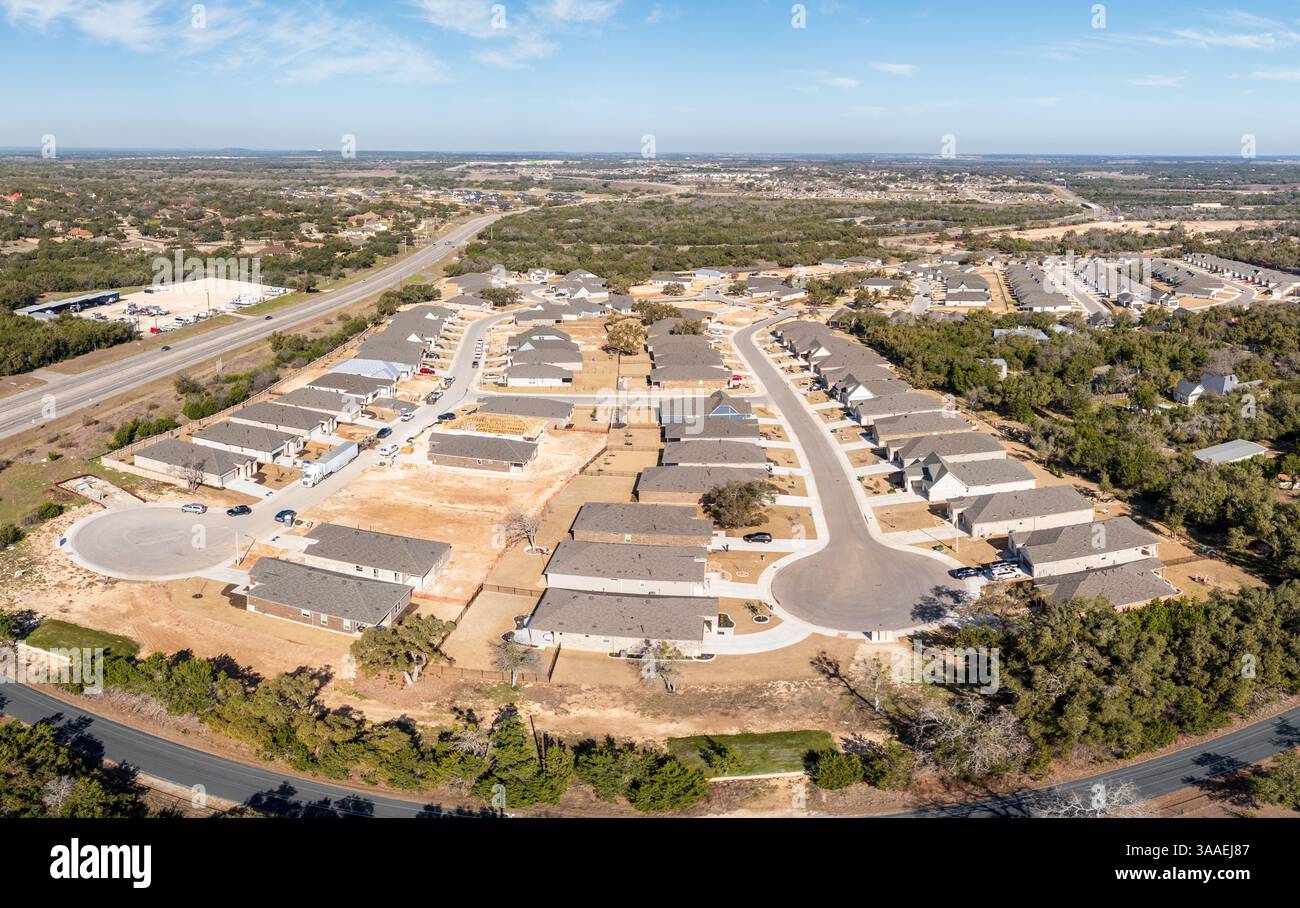 Aerial view of construction site of single family homes for senior ...
