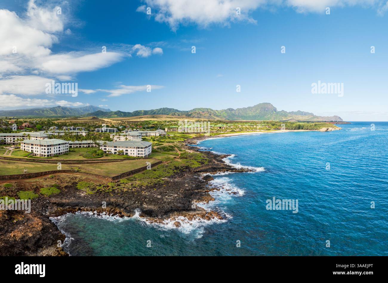 Aerial view of Keoniloa Bay and Shipwreck beach in Koloa on south coast ...