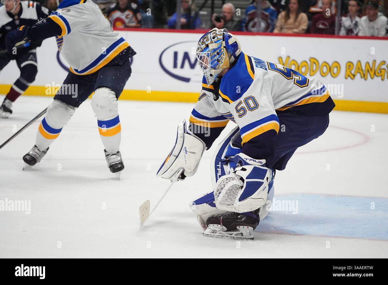 St. Louis Blues goaltender Jordan Binnington (50) in the third period ...