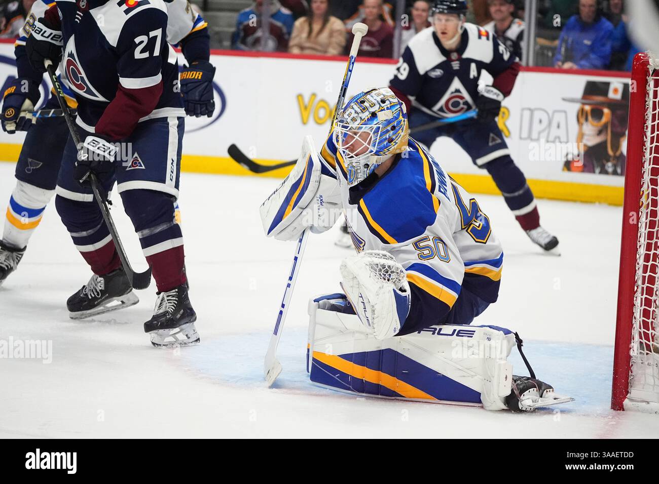 St. Louis Blues goaltender Jordan Binnington (50) in the third period ...