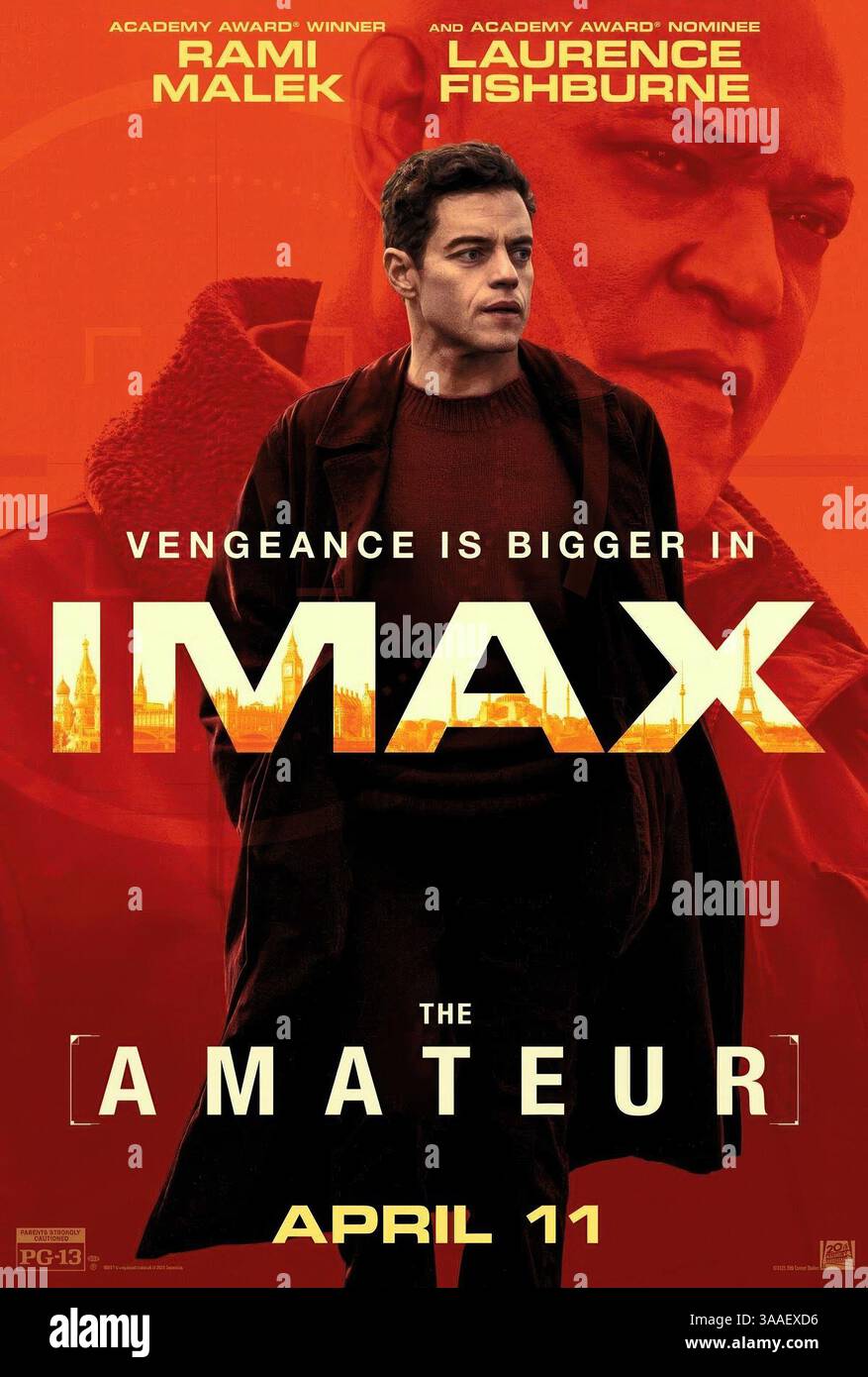 THE AMATEUR, US IMAX poster, from left: Rami Malek, Laurence Fishburne ...