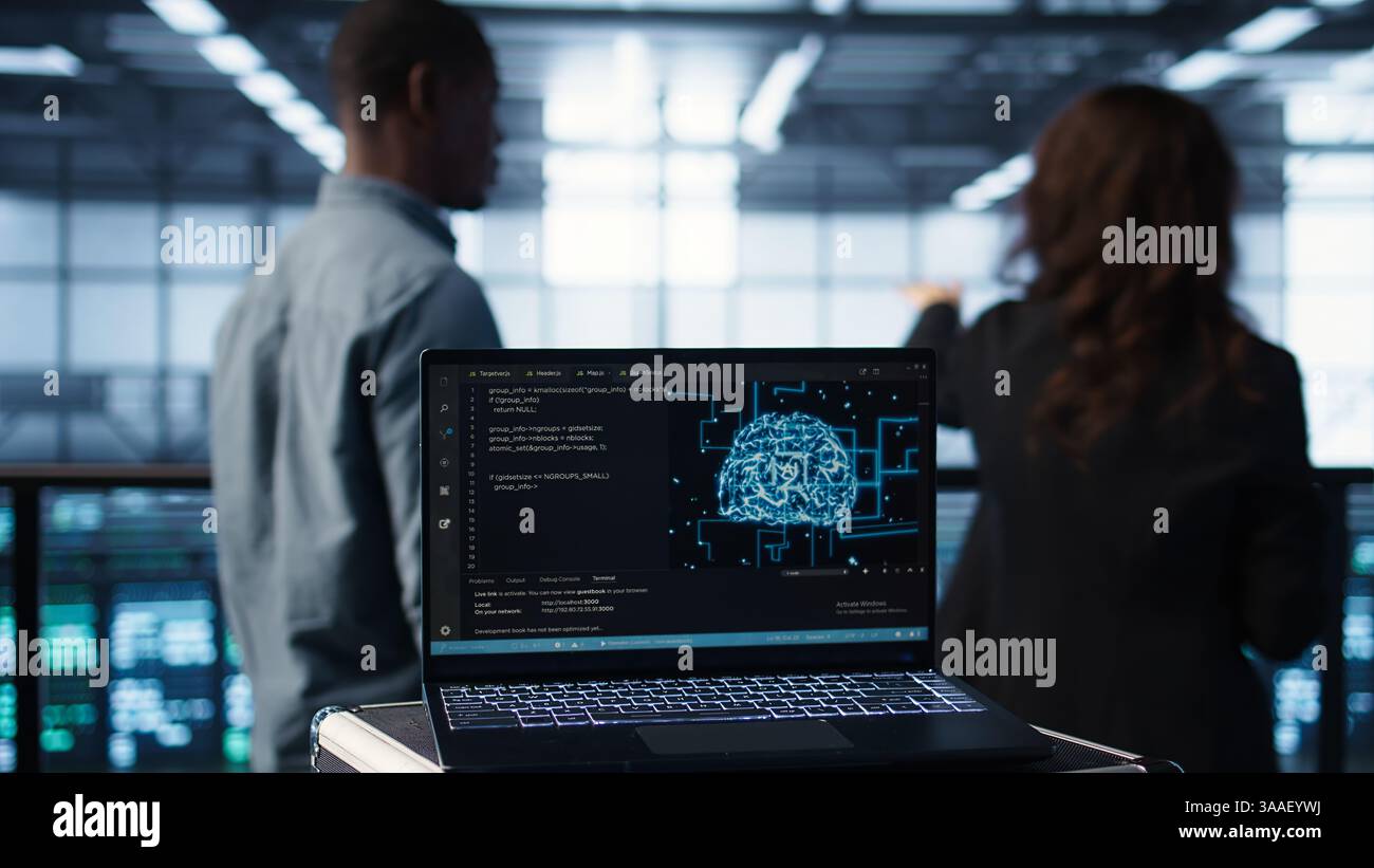 Artificial Intelligence Technology Coding On Laptop In Data Center With Programmers In