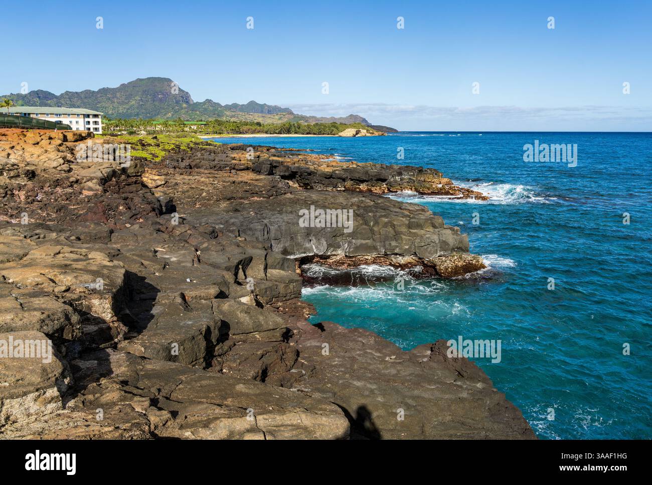 Aerial view of Keoniloa Bay and Shipwreck beach in Koloa on south coast ...