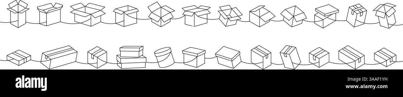Delivery boxes set. Carton delivery boxes one line continuous drawing ...