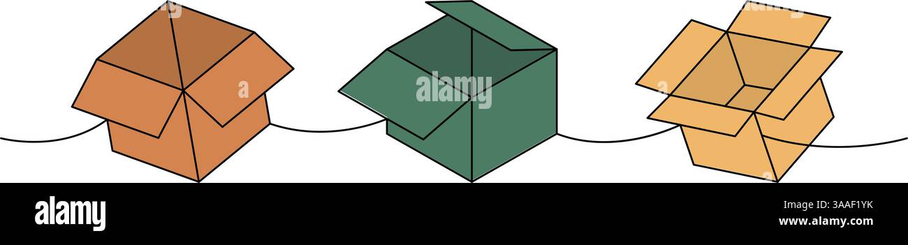 Package boxes one line colored continuous drawing. Carton delivery ...