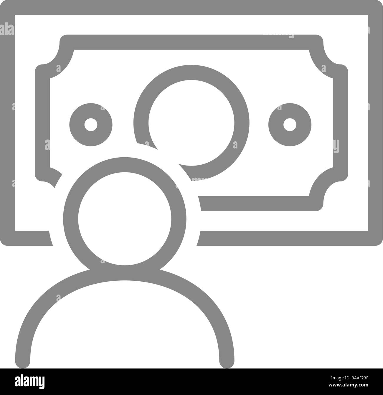 User profile standing in front of a money line icon. bill Business ...