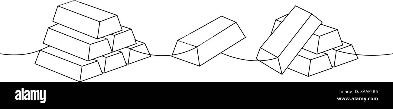 Set of gold bars one line continuous drawing. Money investment and ...