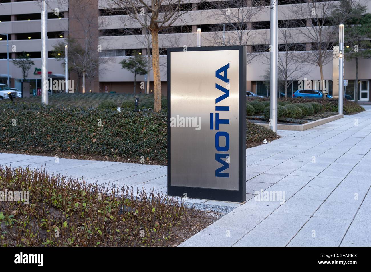 Houston, TX, USA - February 27, 2022: Motiva company logo sign at its ...