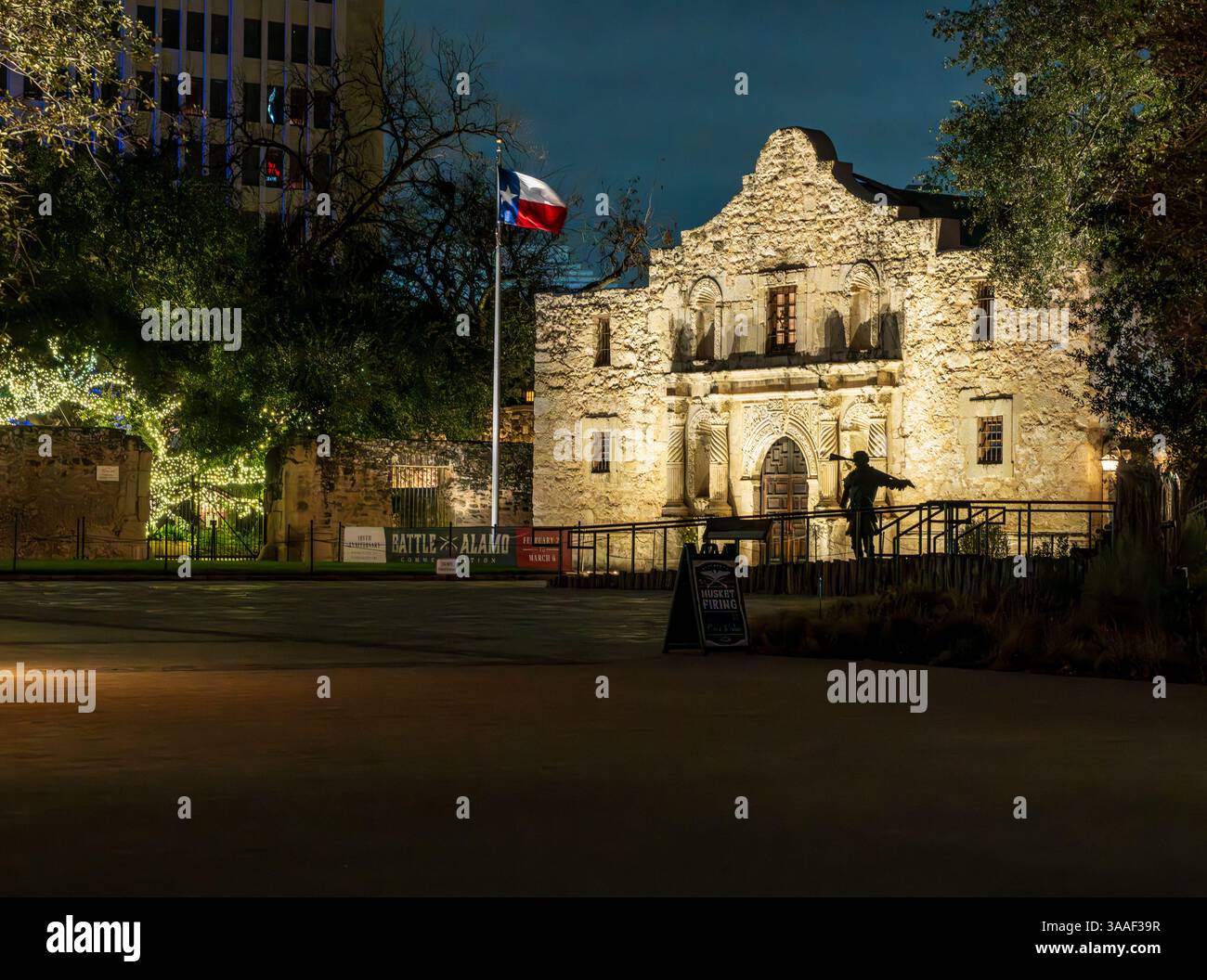 San Antonio, TX - 27 February 2025: Illuminated Alamo Mission in San ...