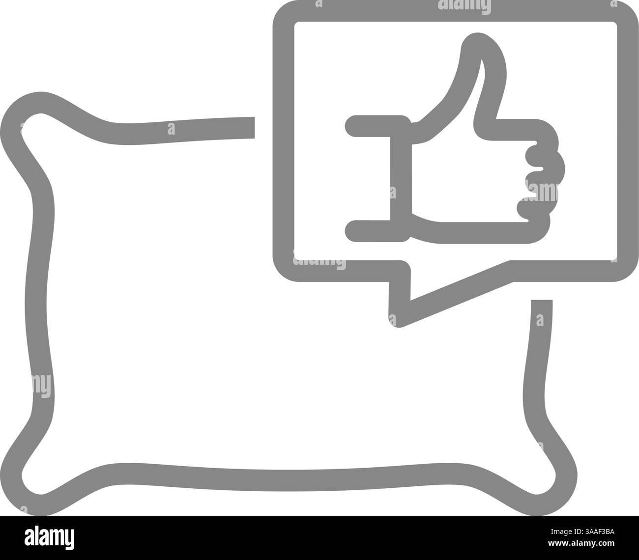 Pillow with thumb up in speech bubble line icon. Plump pillow for ...