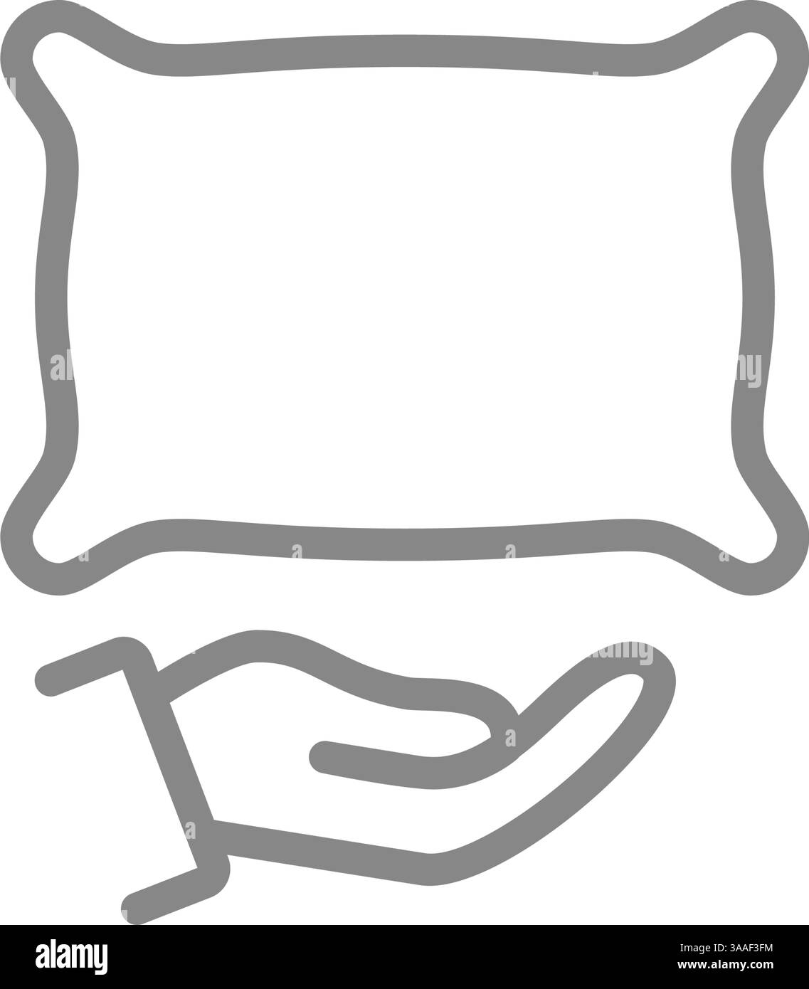 Hand holding pillow line icon. Comfortable fluffy pillow symbol. Vector ...