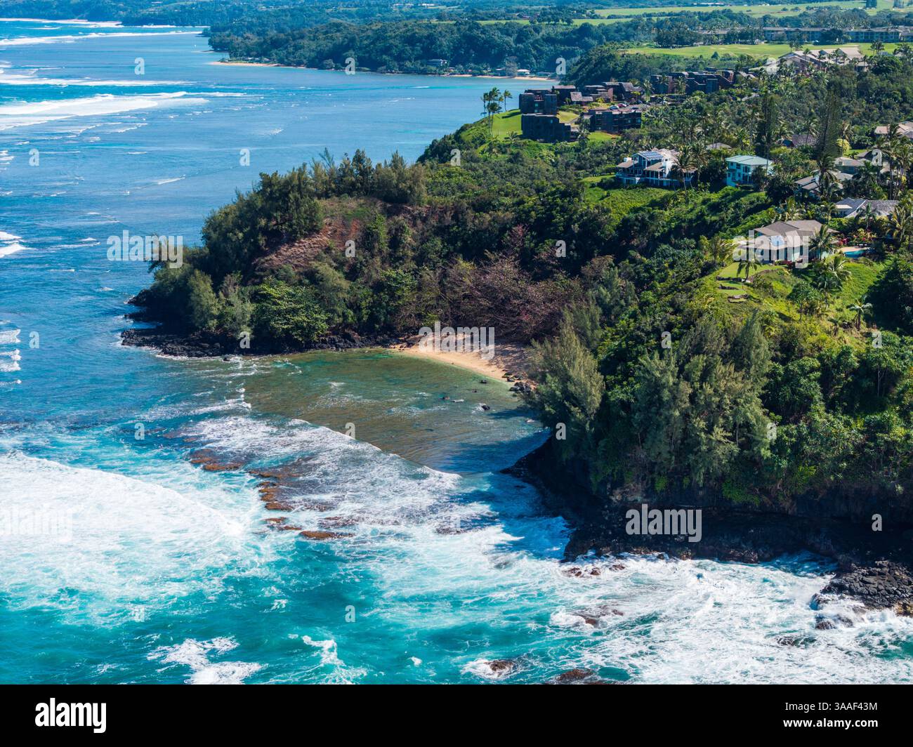 Drone aerial view of Princeville resorts and Sealodge beach Stock Photo ...