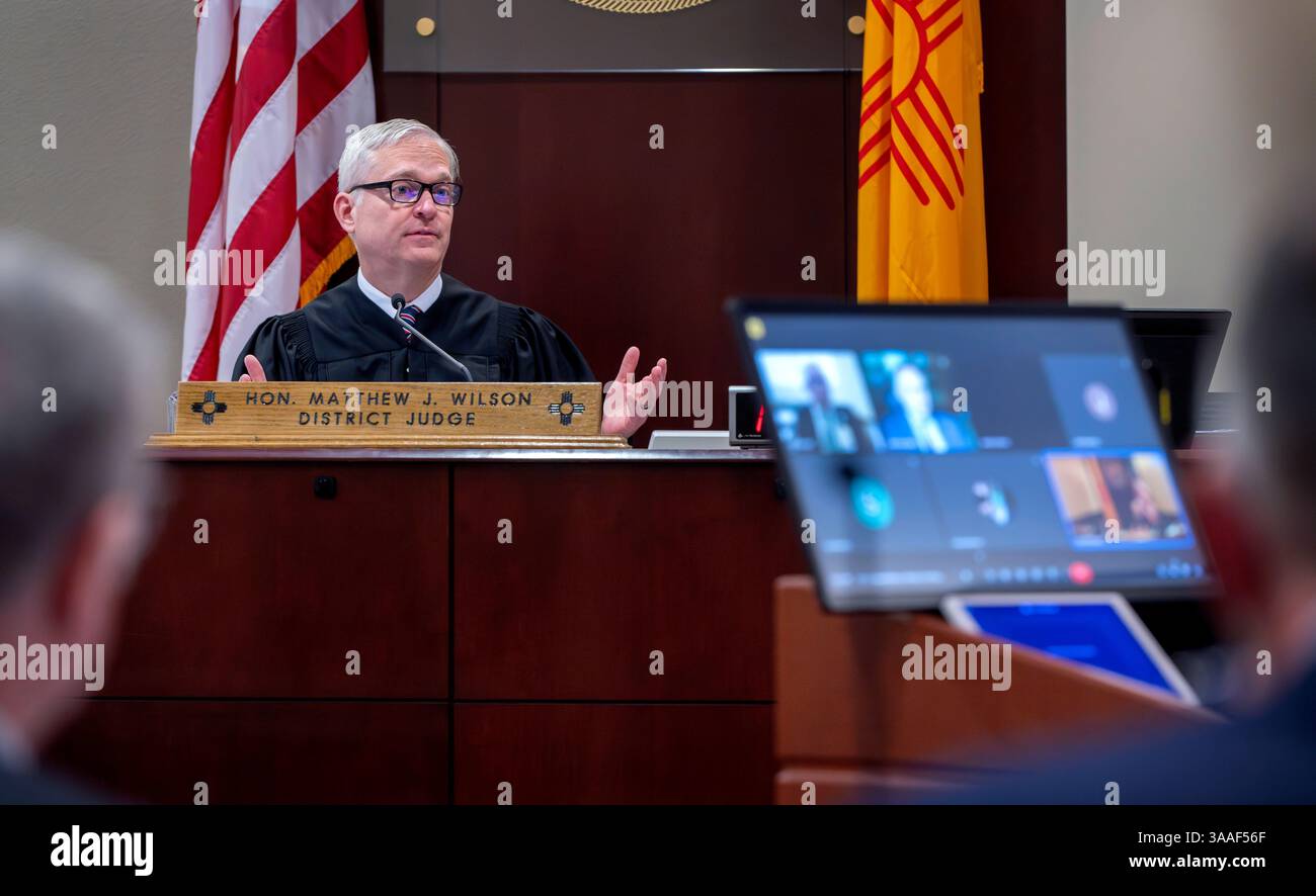 First District Judge Matthew Wilson listens to arguments during a ...