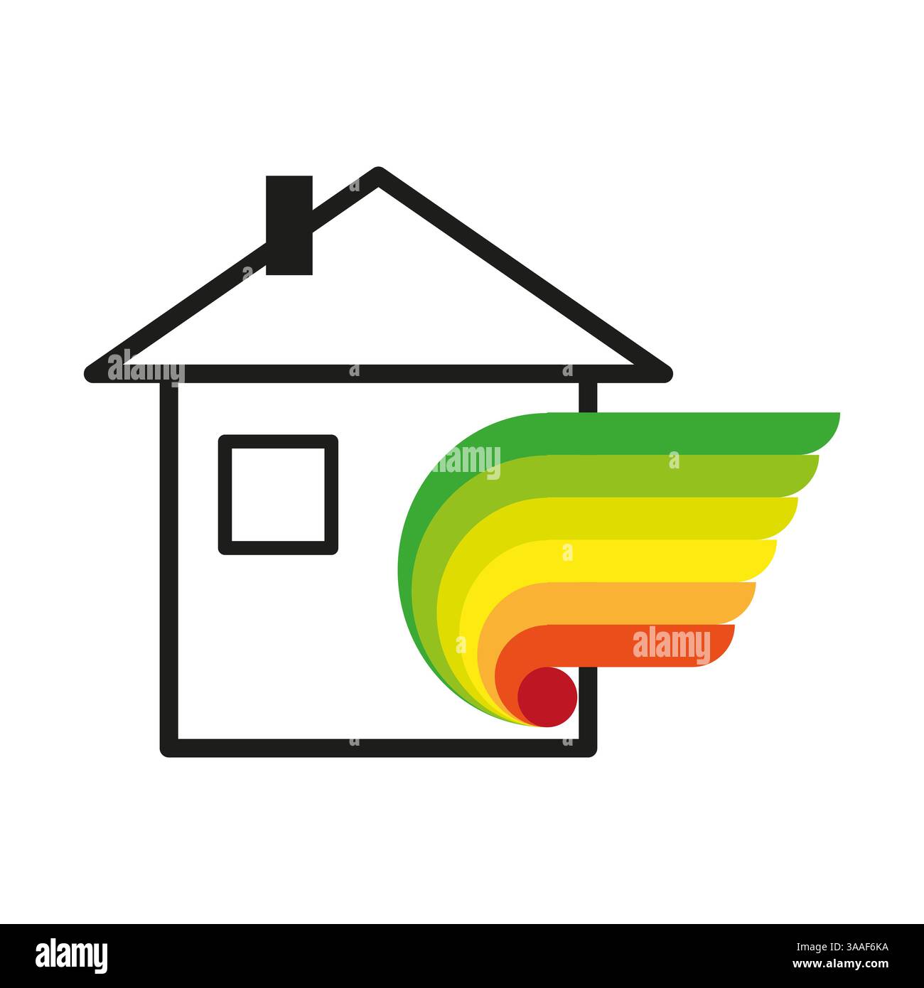 House wing icon. Colorful gradient swirl. Green yellow orange palette ...