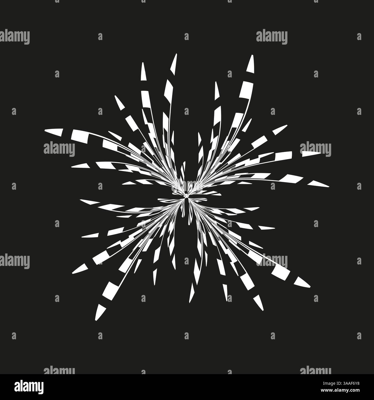 Radial pattern illustration. Black background contrast. White swirl ...