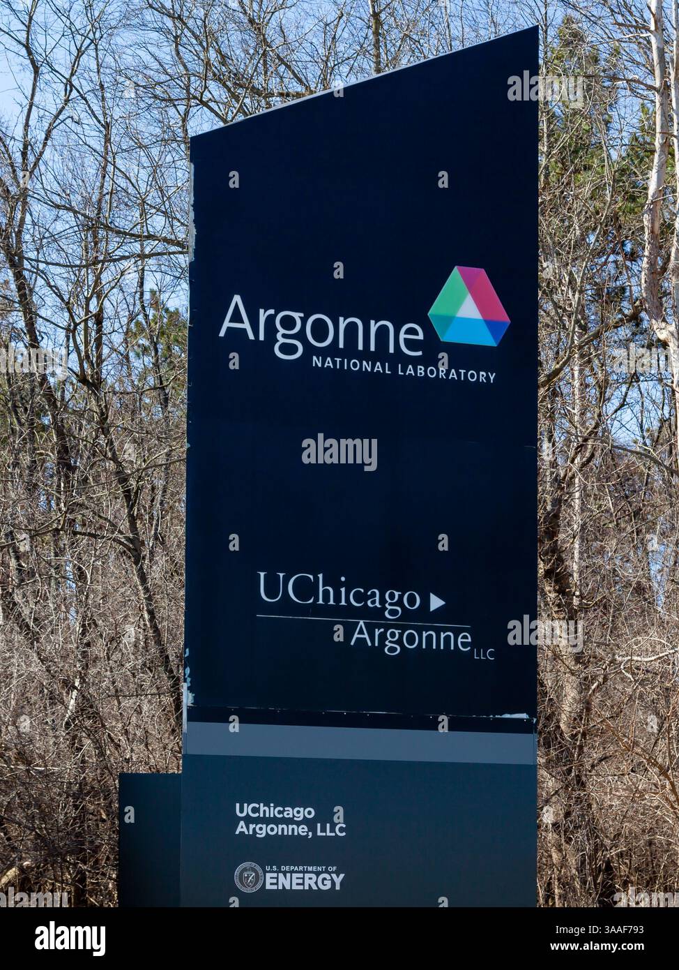 Lemont, Illinois, USA - March 27, 2022: A directory sign with Argonne ...