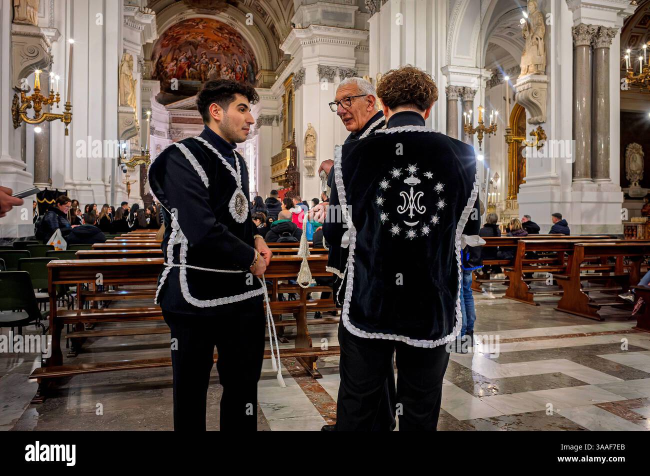 Via Matris Dolorosae for Holy Week PALERMO, ITALY - MARCH 31: Brethren ...