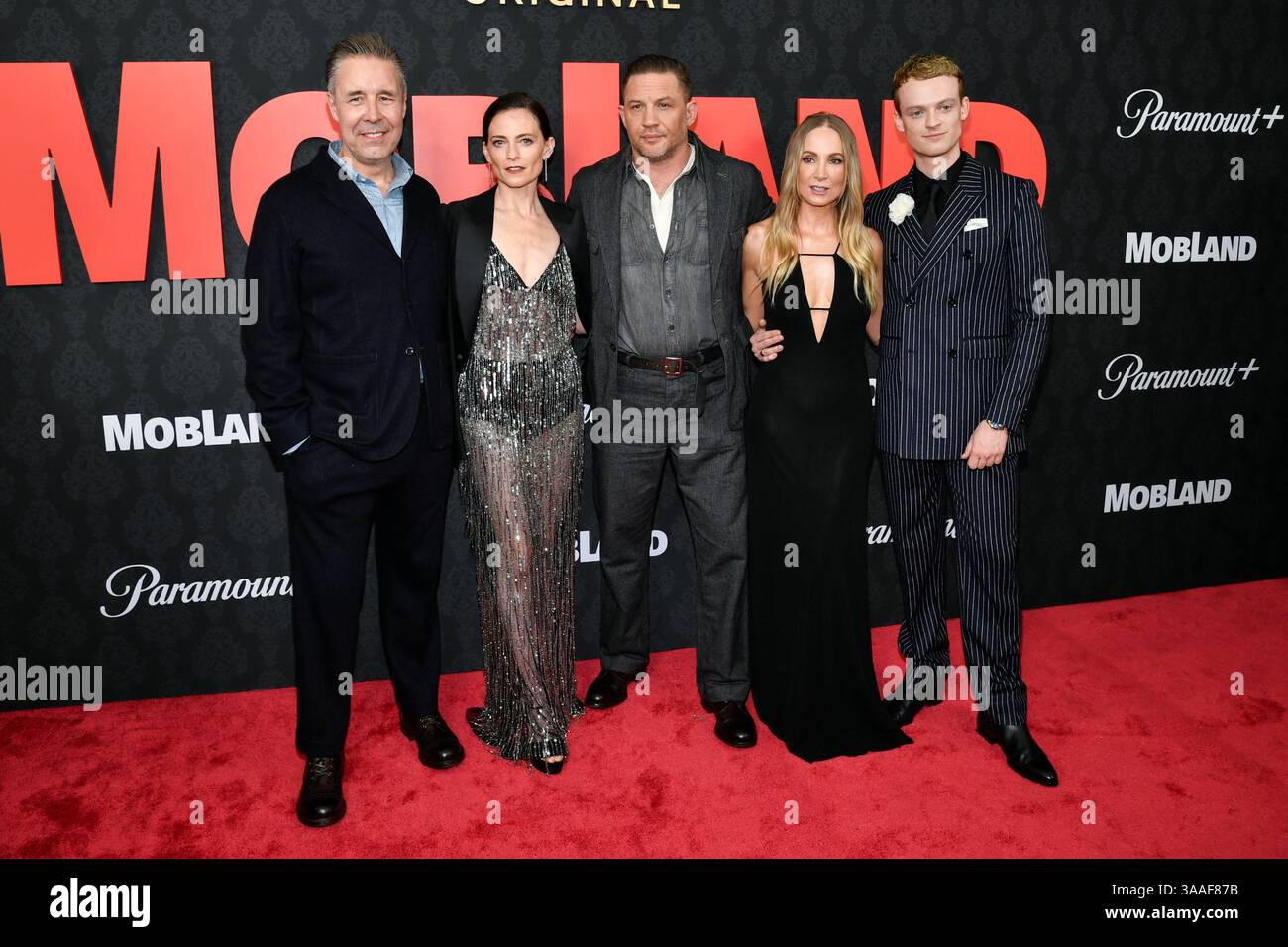 Paddy Considine, from left, Lara Pulver, Tom Hardy, Joanna Froggatt, and Anson Boon attend the ...