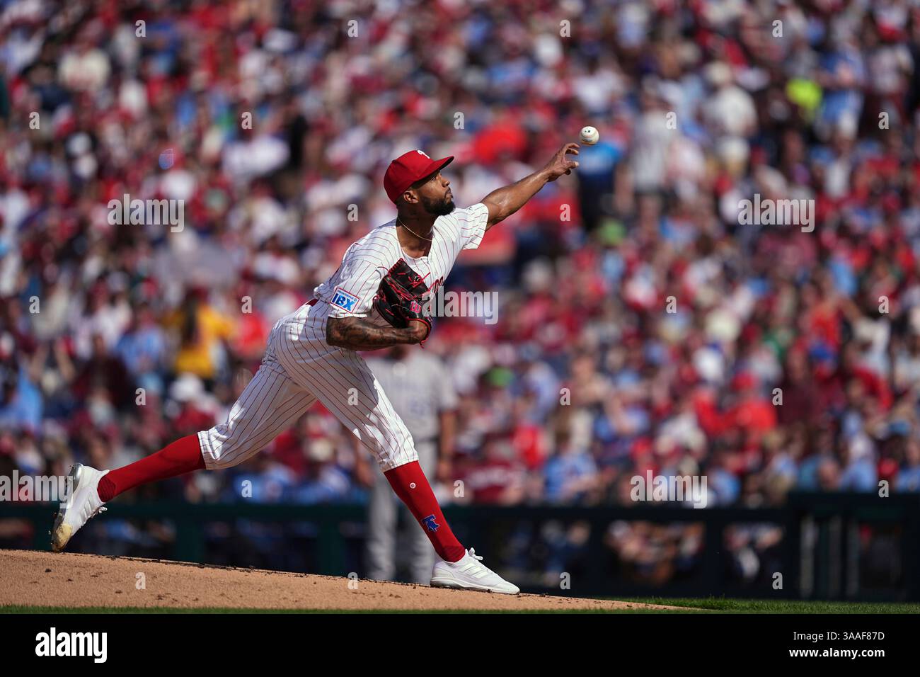 Philadelphia Phillies pitcher Cristopher Sánchez in action during a ...