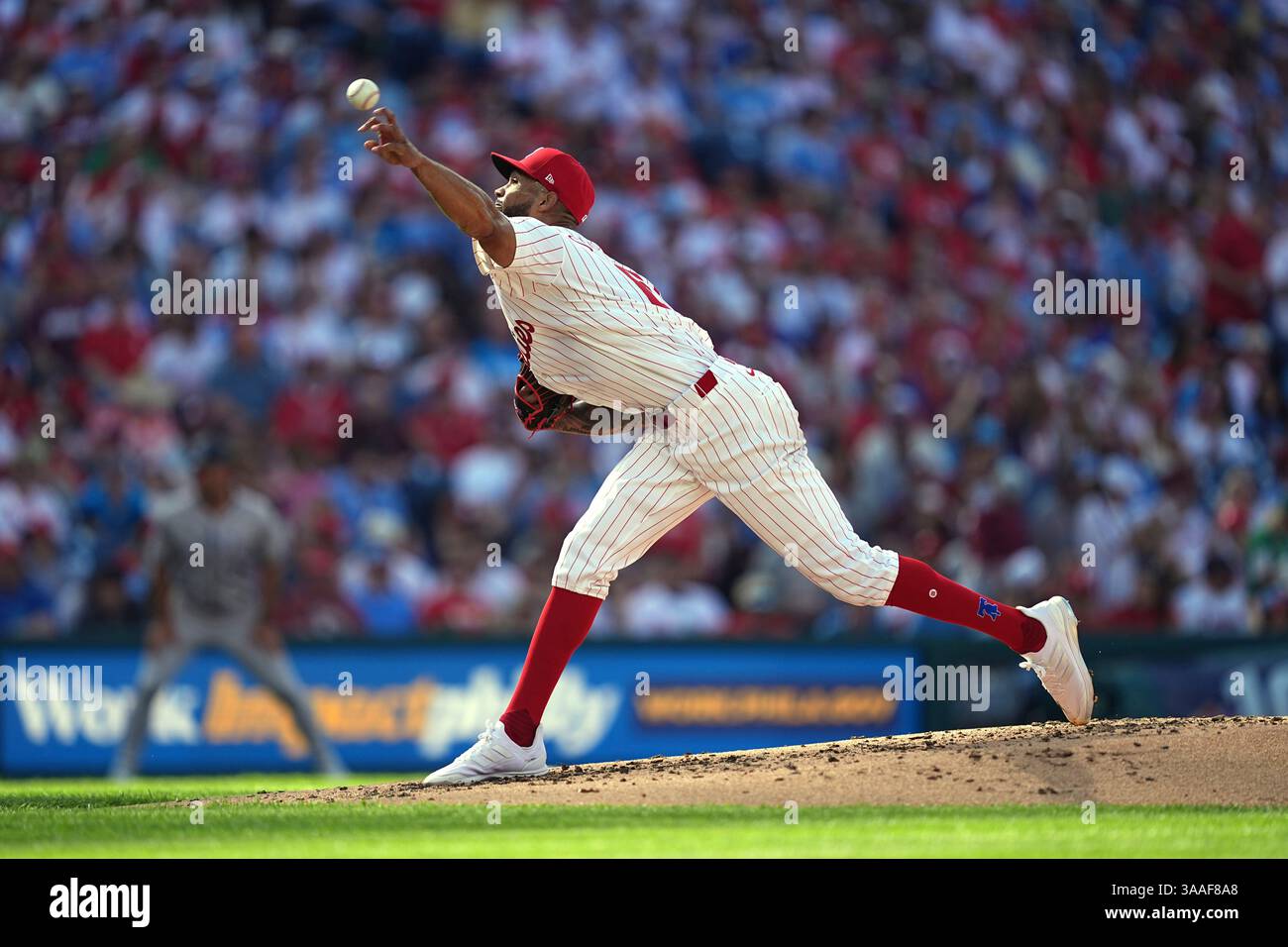 Philadelphia Phillies pitcher Cristopher Sánchez in action during a ...