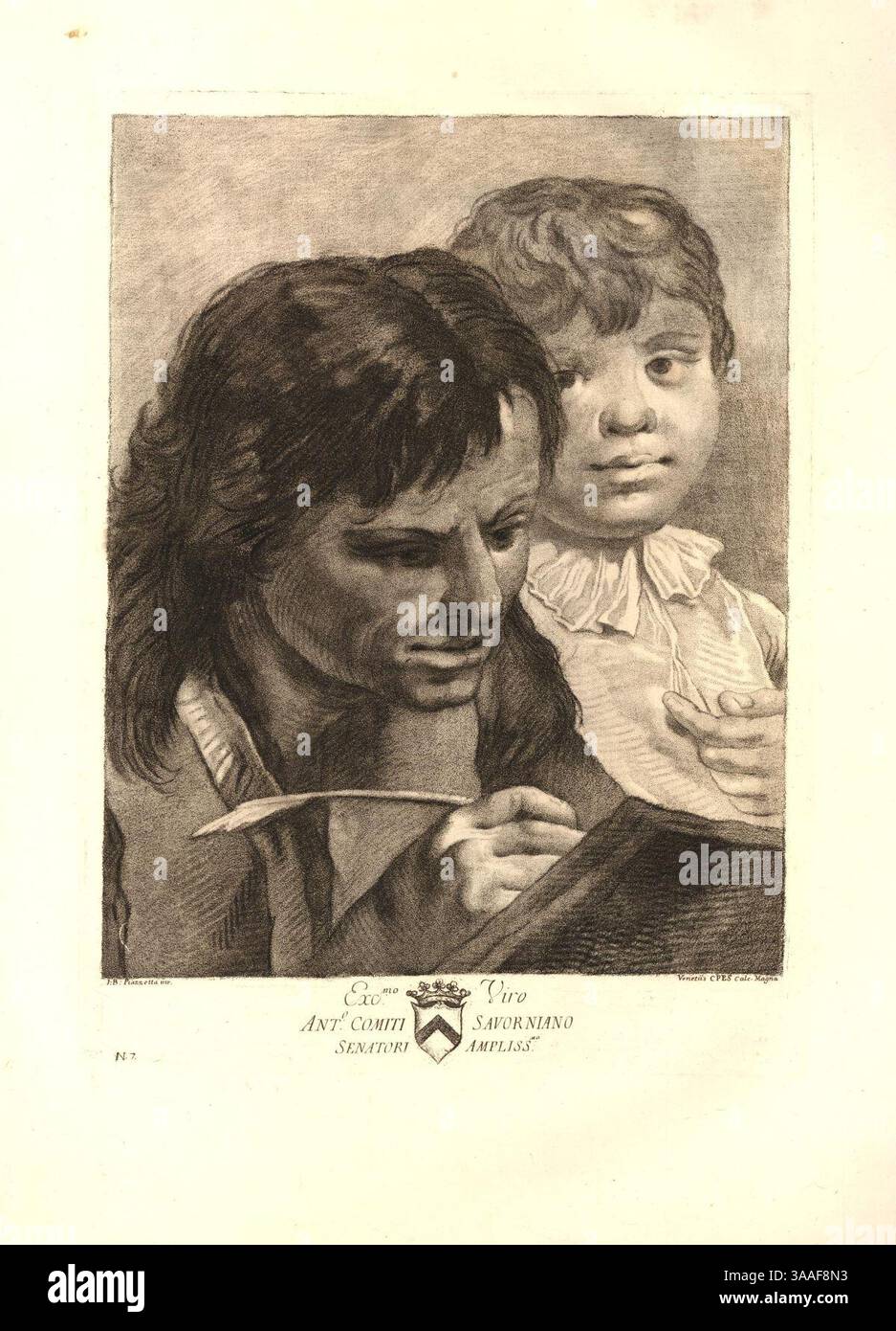 Innocente Alessandri - Head and shoulders of a long-haired man writing ...