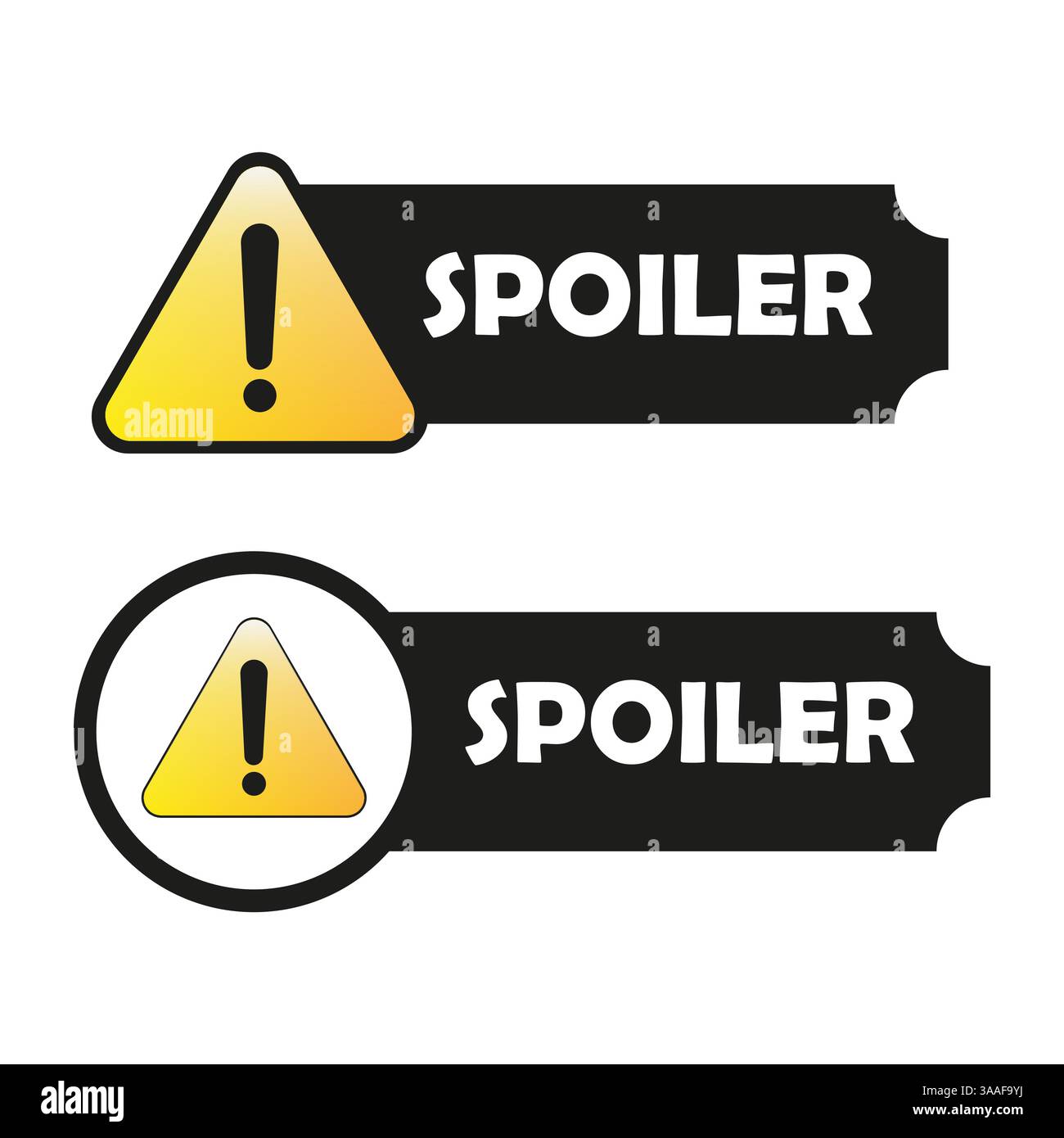 SPOILER alert tag. Exclamation triangle icon. Dark warning label ...