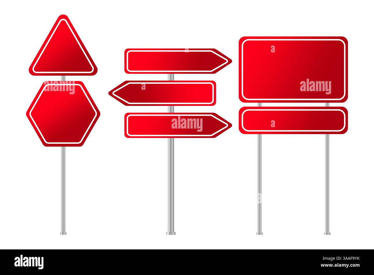 Red sign posts. Direction arrow plates. Multiple blank shapes. Vector ...