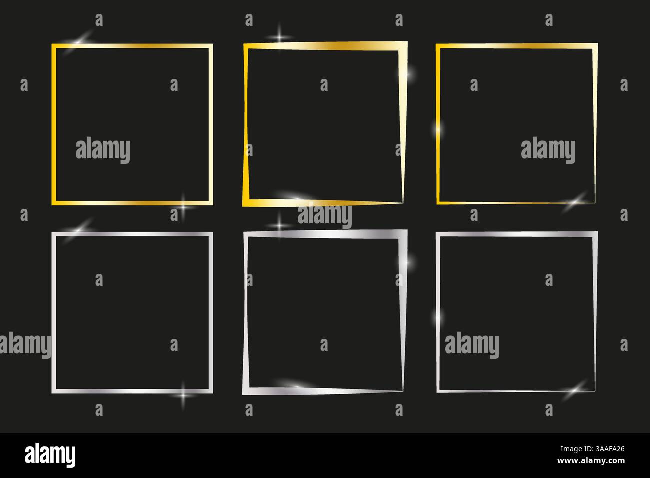 Golden square outlines. Shiny silver borders. Stylish metal frames ...