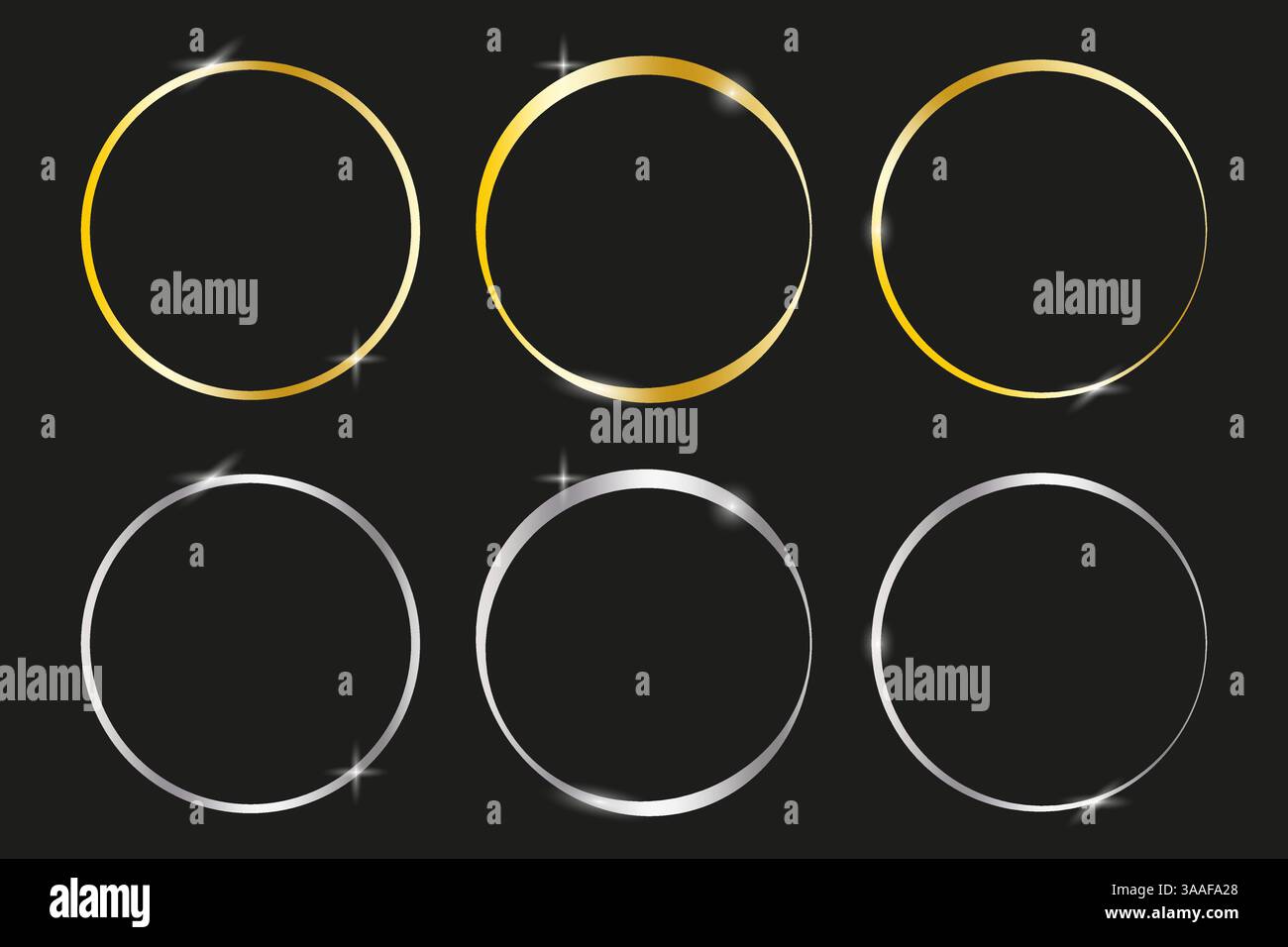 Golden circle designs. Shiny silver rings. Elegant metallic shapes ...