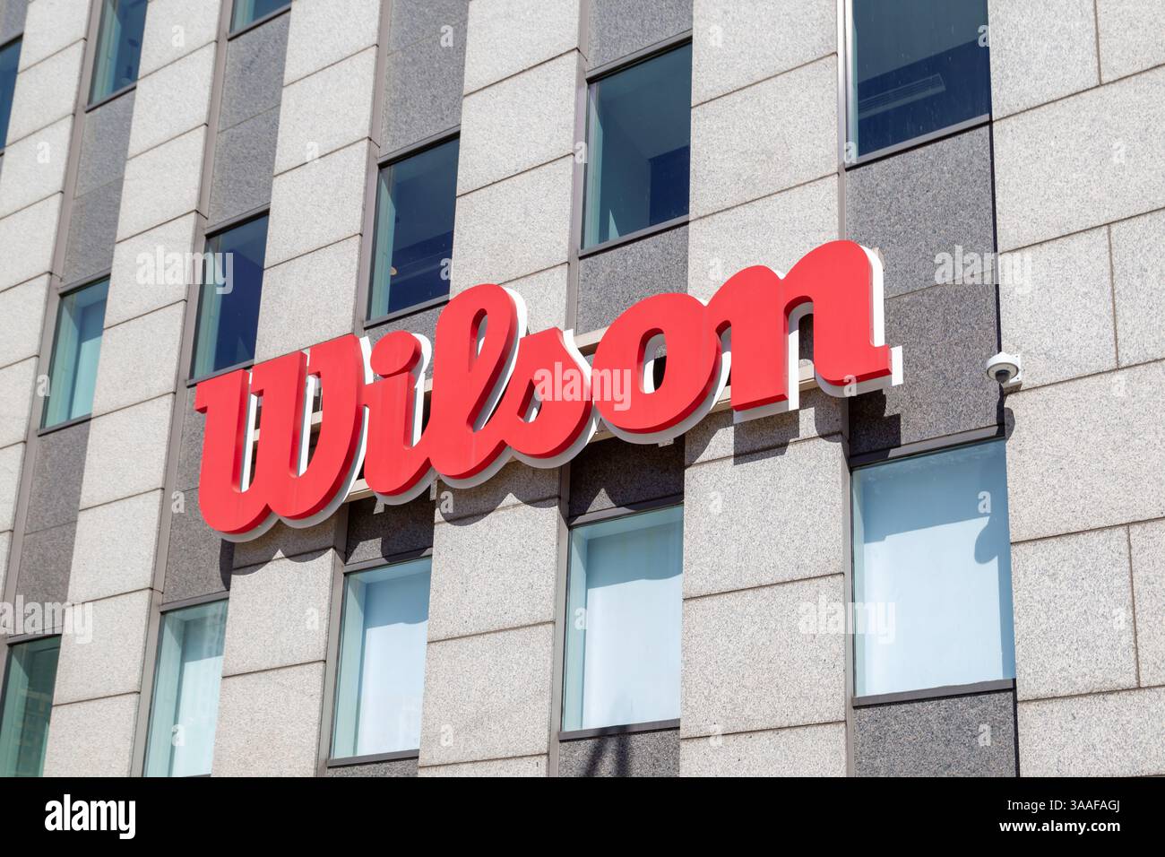 Chicago, Illinois, USA - March 28, 2022: Wilson closeup sign on the ...