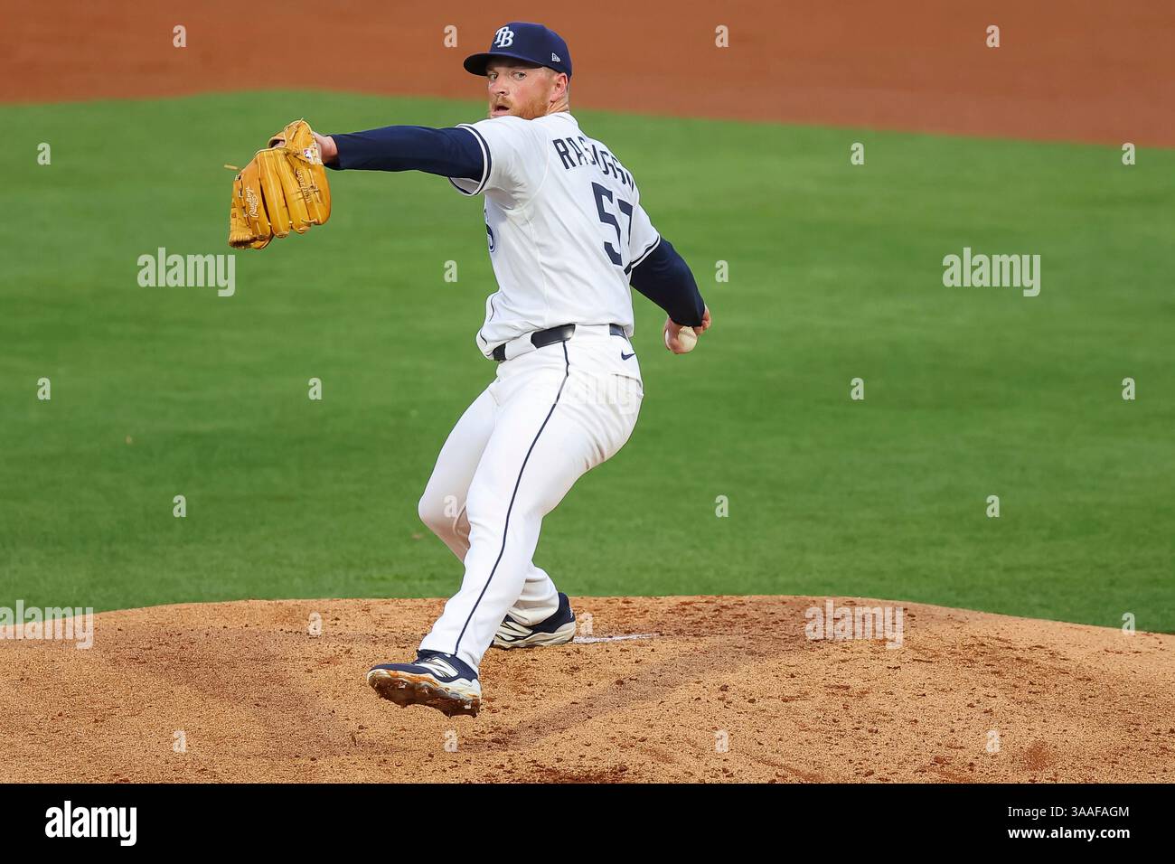 Tampa Bay Rays pitcher Drew Rasmussen throws against the Pittsburgh ...