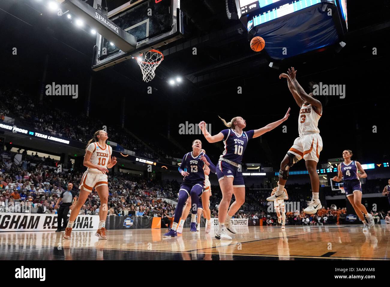 Texas guard Rori Harmon (3) shoots against TCU guard Hailey Van Lith ...