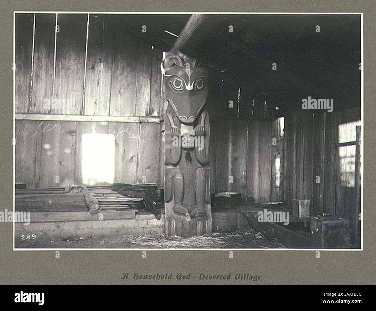Interior roof-post totem pole representing a bear, Tlingit Indian ...