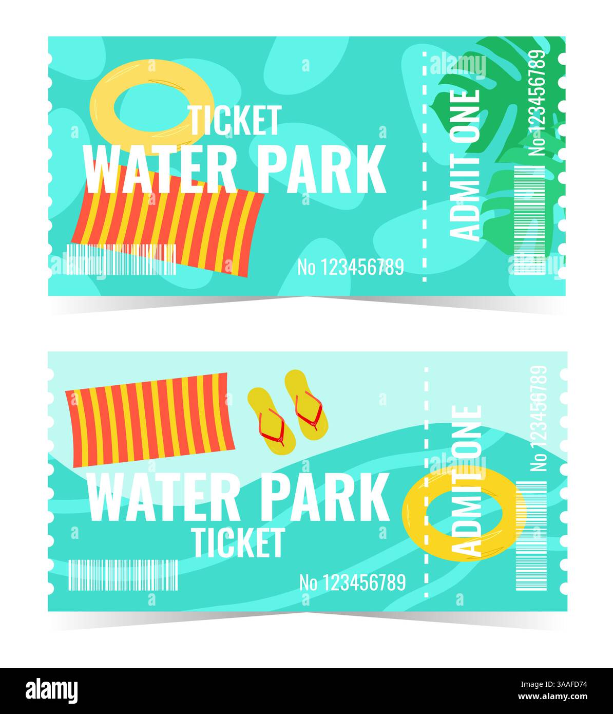 Water Park Aqua Park ticket template layout. Inflatable mattress circle ...