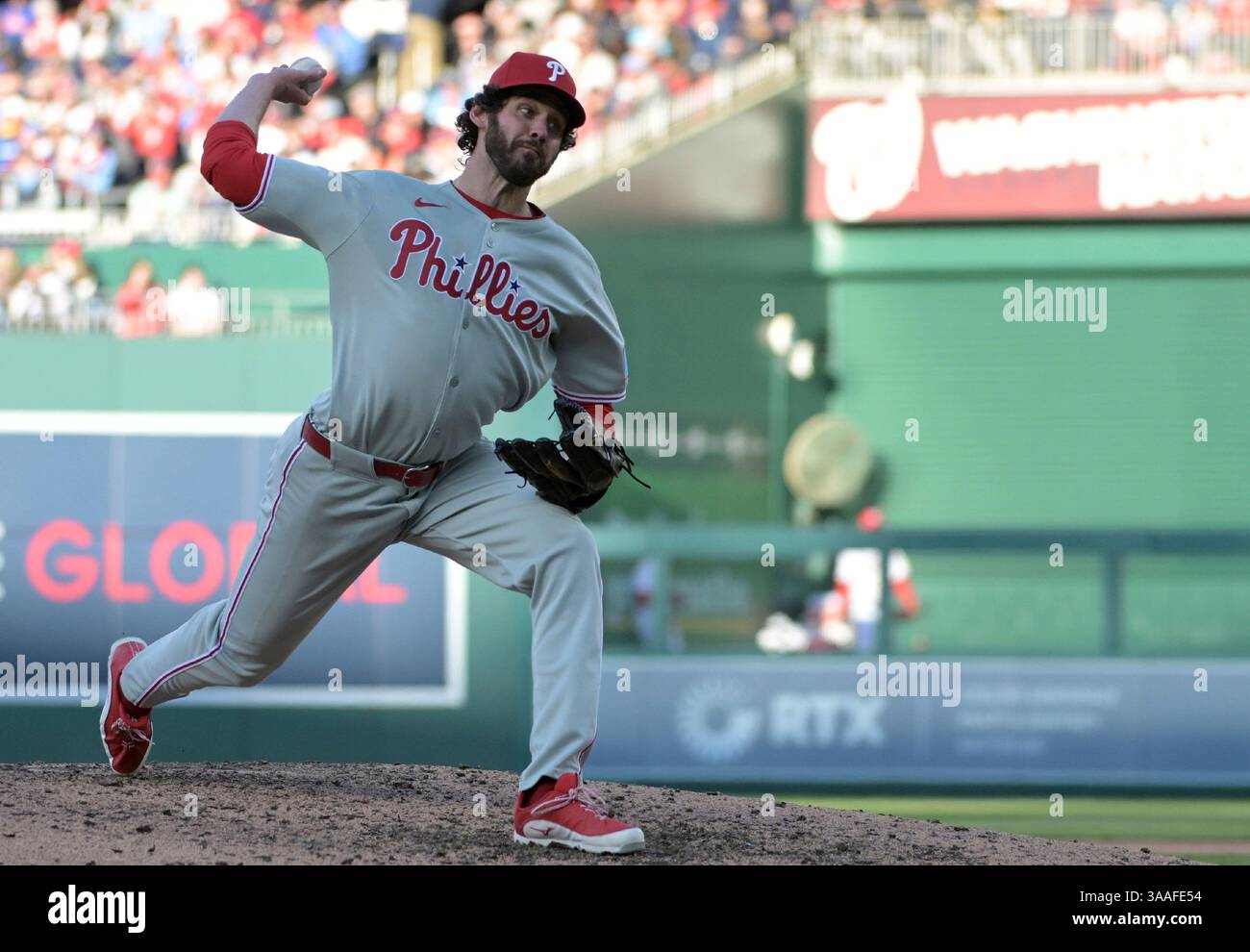 WASHINGTON, DC - MARCH 27: Philadelphia Phillies pitcher Jordan Romano ...