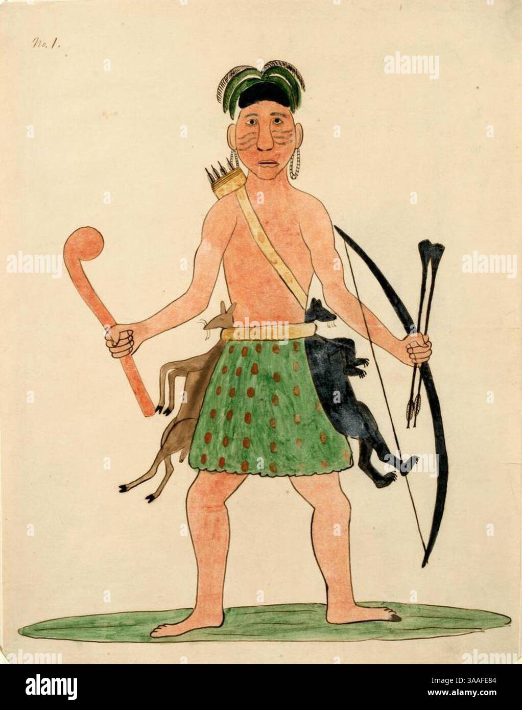 Iroquois Mythological Giant Hunter Holding Weapons, with a Deer and ...
