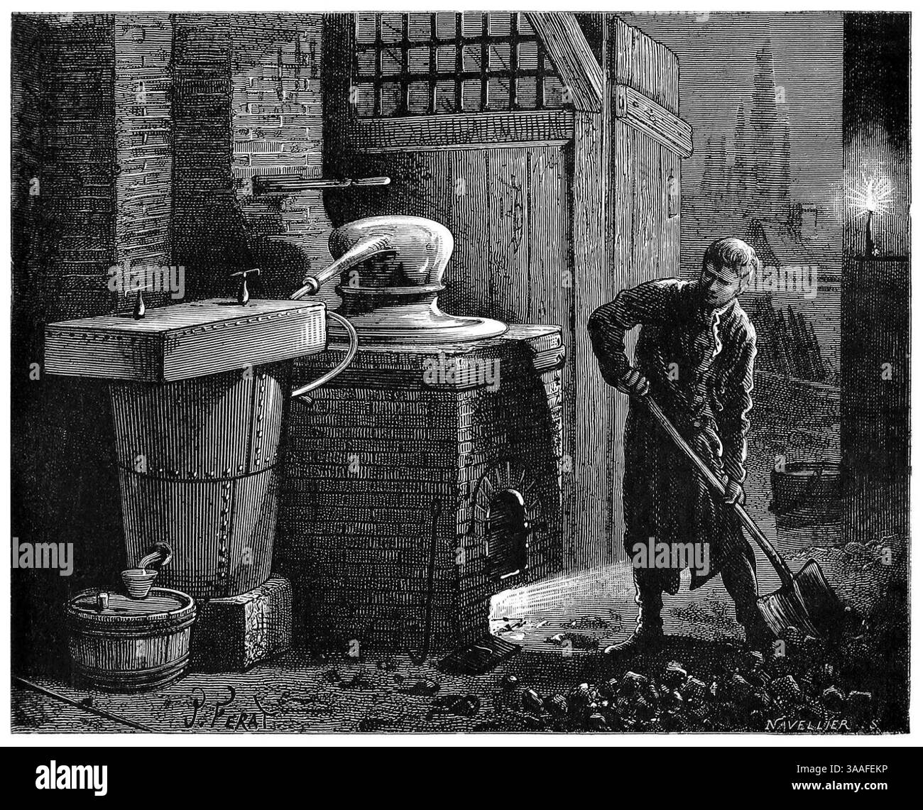 Isaac Bérard experimenting his distillation machine alone at night.1877 ...