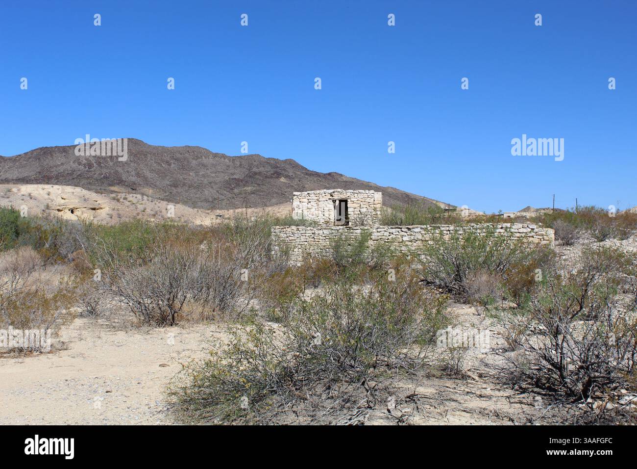 Abandoned limestone home at the Terlingua, Texas ghost town with a ...