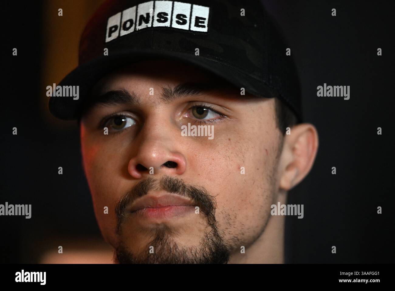 Sydney, Tuesday, April 1, 2025. American boxer Joey Spencer speaks to ...