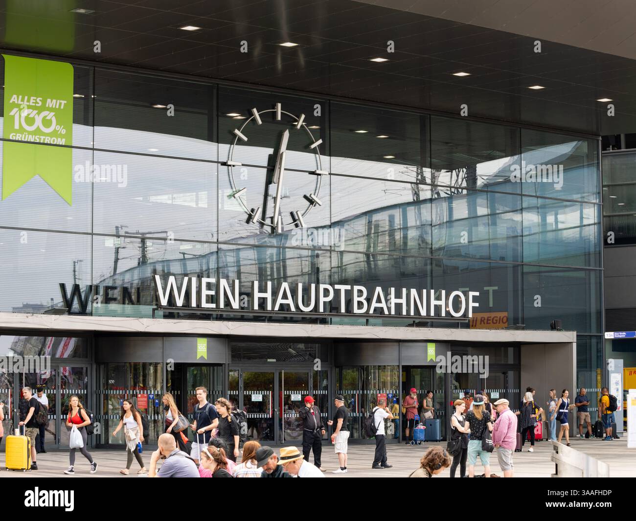 Vienna Central Station (Wien Hauptbahnhof) entrance. Crowded area in ...