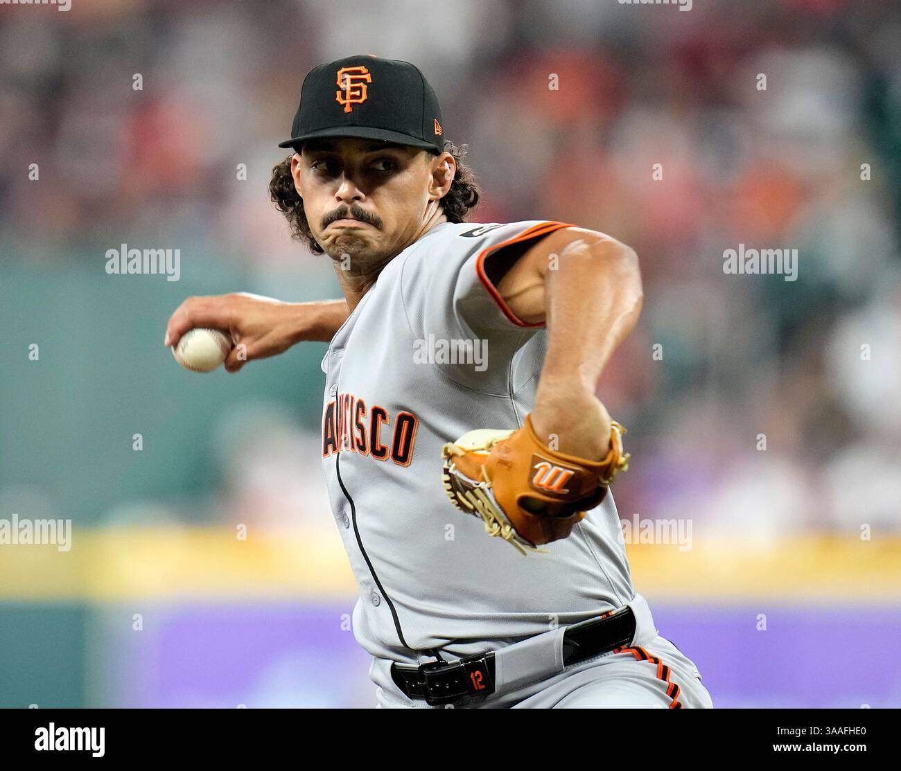 San Francisco Giants starting pitcher Jordan Hicks pitches to Houston ...