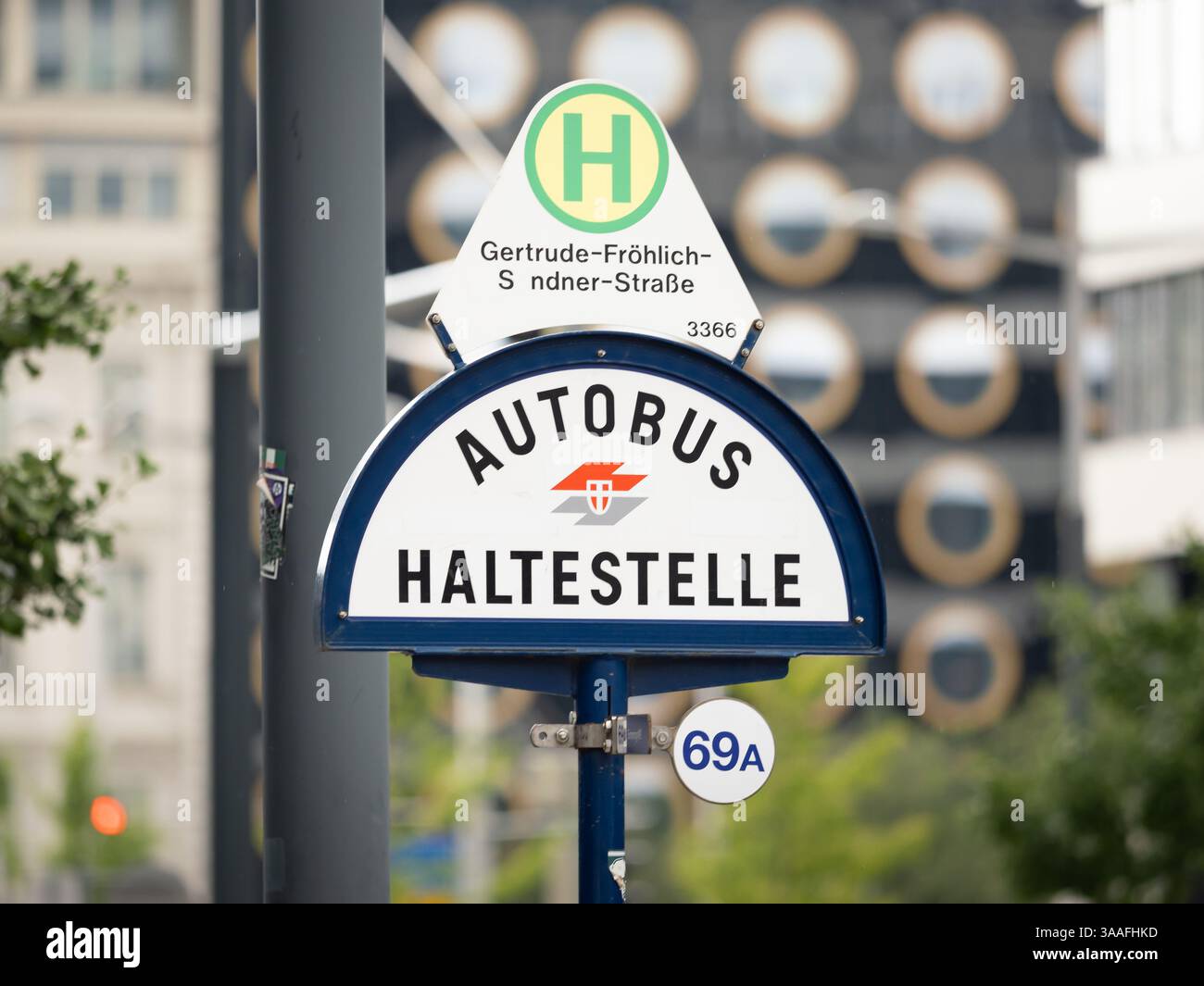 Vienna Autobus Haltestelle (bus stop) sign at the Gertrude-Fröhlich ...