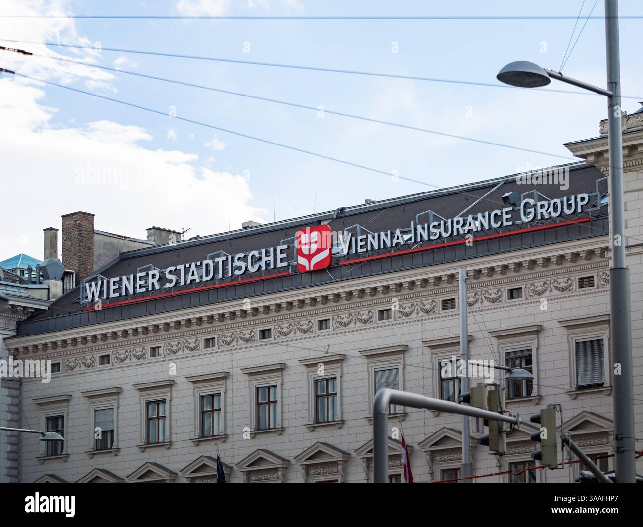 Wiener Städtische (Vienna Insurance Group) logo sign on an old building ...