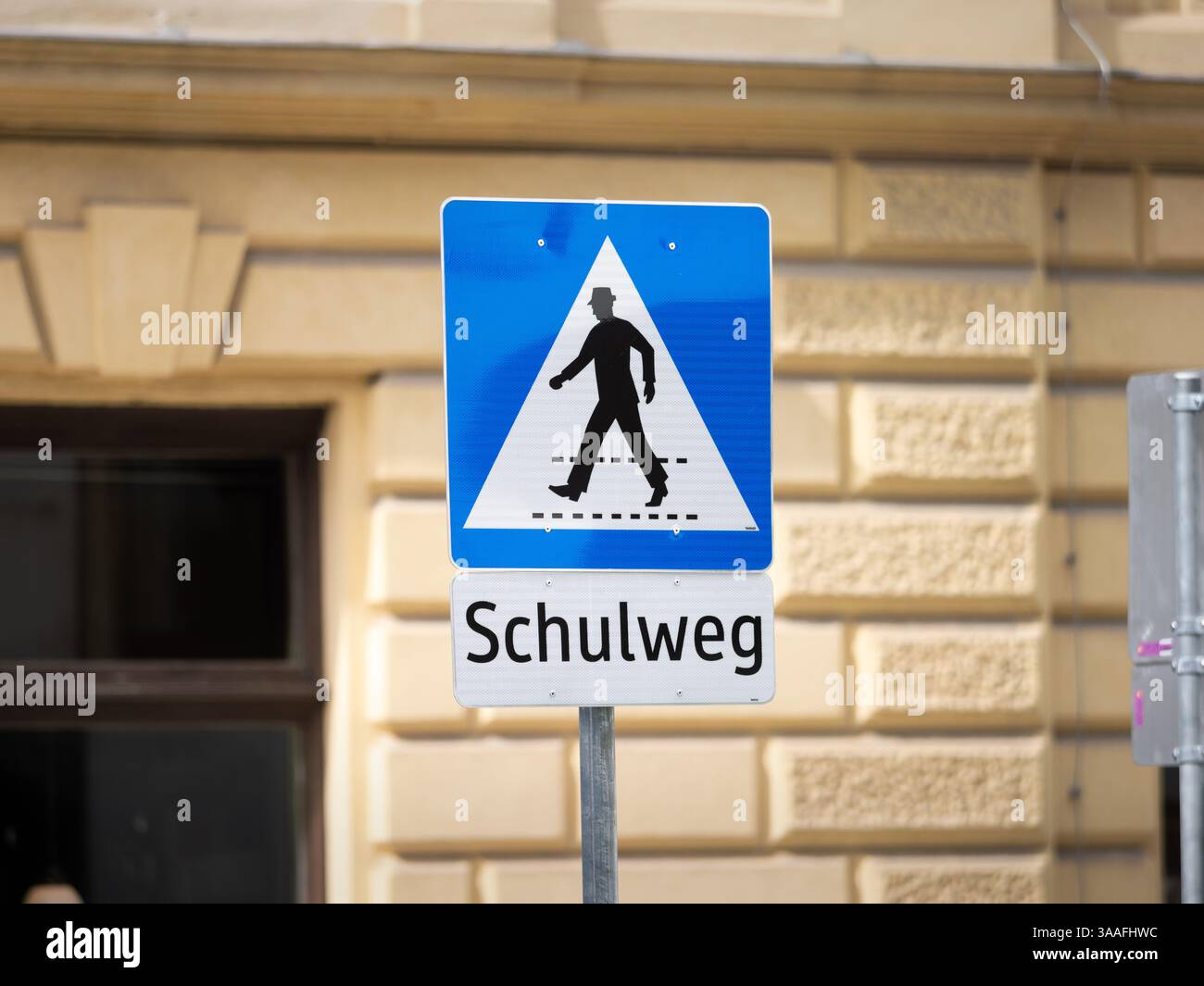 Schulweg (school traffic sign) in Austria. German language on the ...