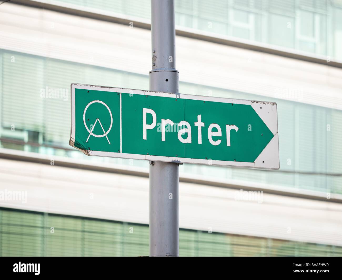 Prater sign to guide tourists to an amusement park in Vienna, Austria ...
