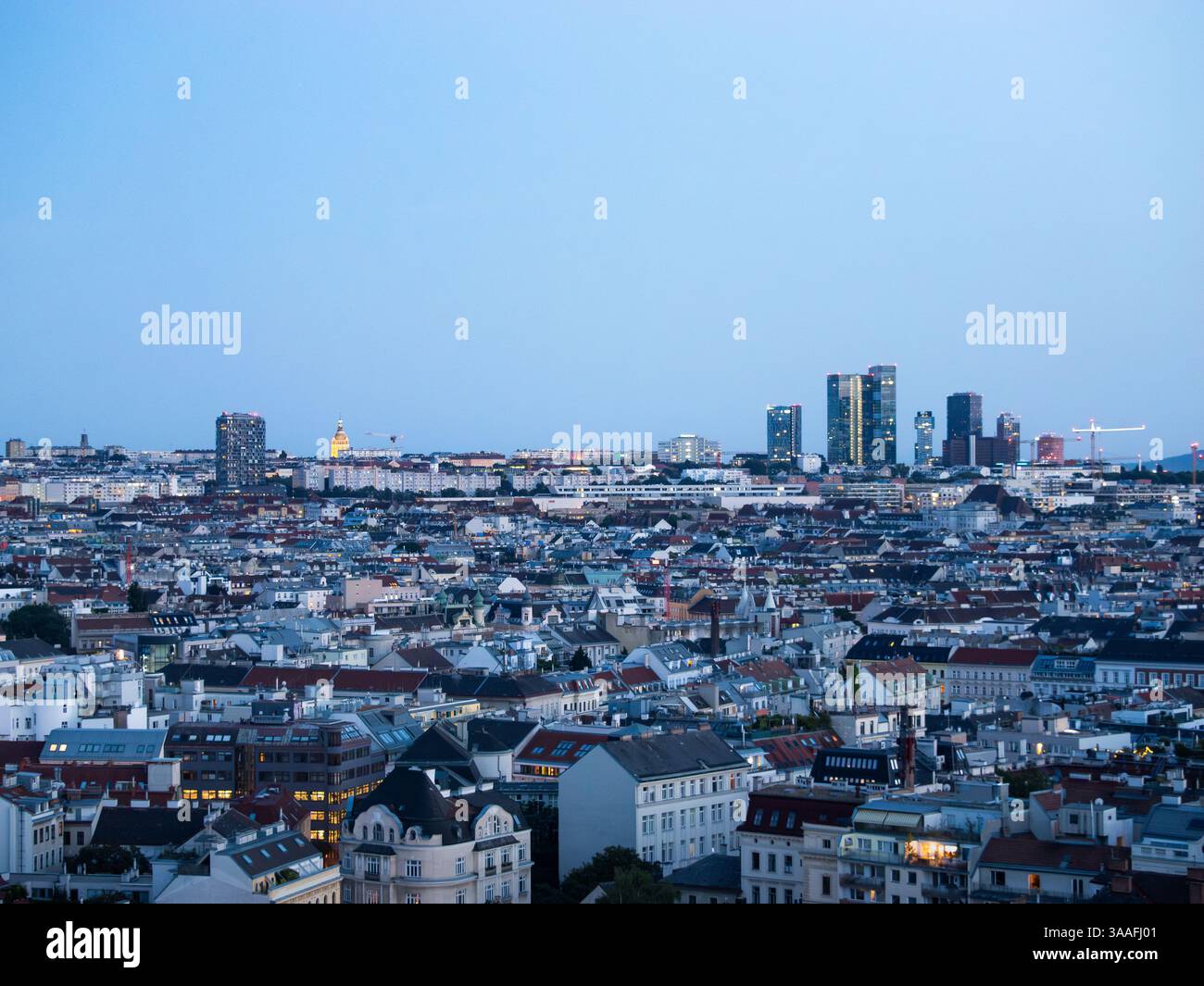 Vienna cityscape at night from an aerial point of view. Skyline of the ...